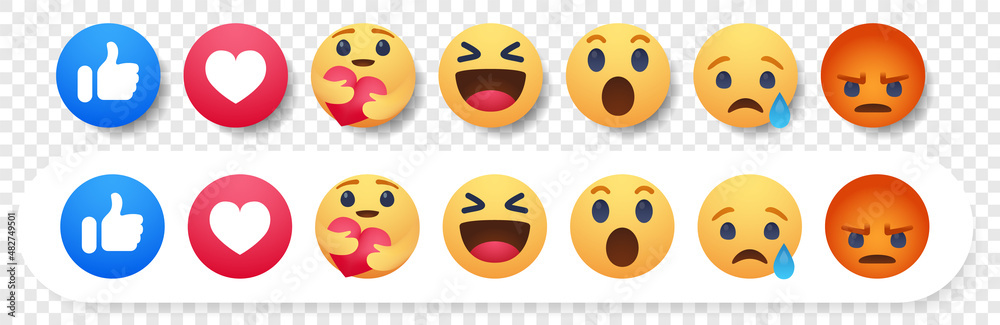 Facebook emoticon smiley. Emoji reactions vector set for social media ...