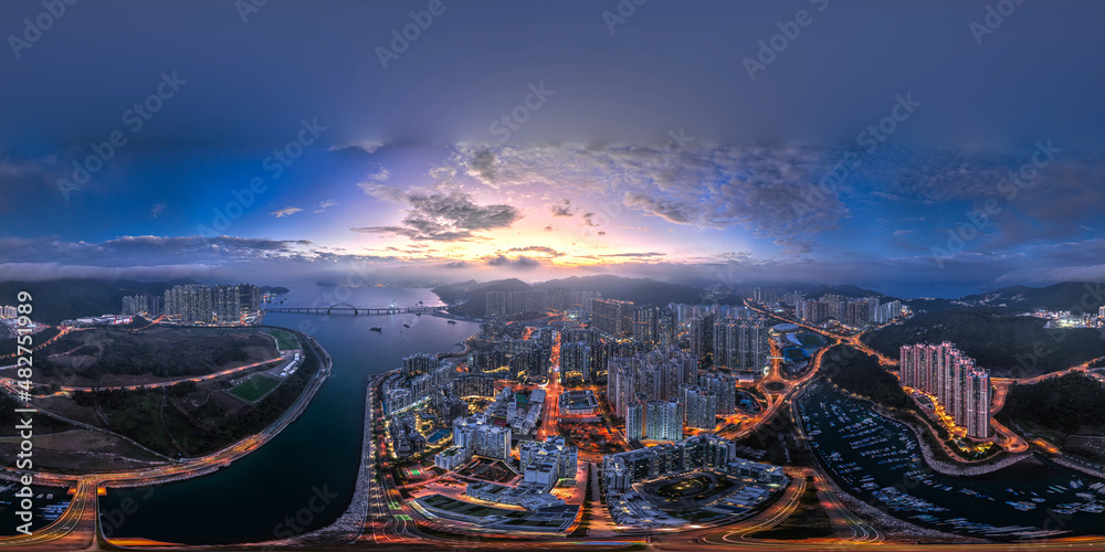 2:1 aspect ratio, 360 Panorama photo of Hong Kong city. For view in VR ...