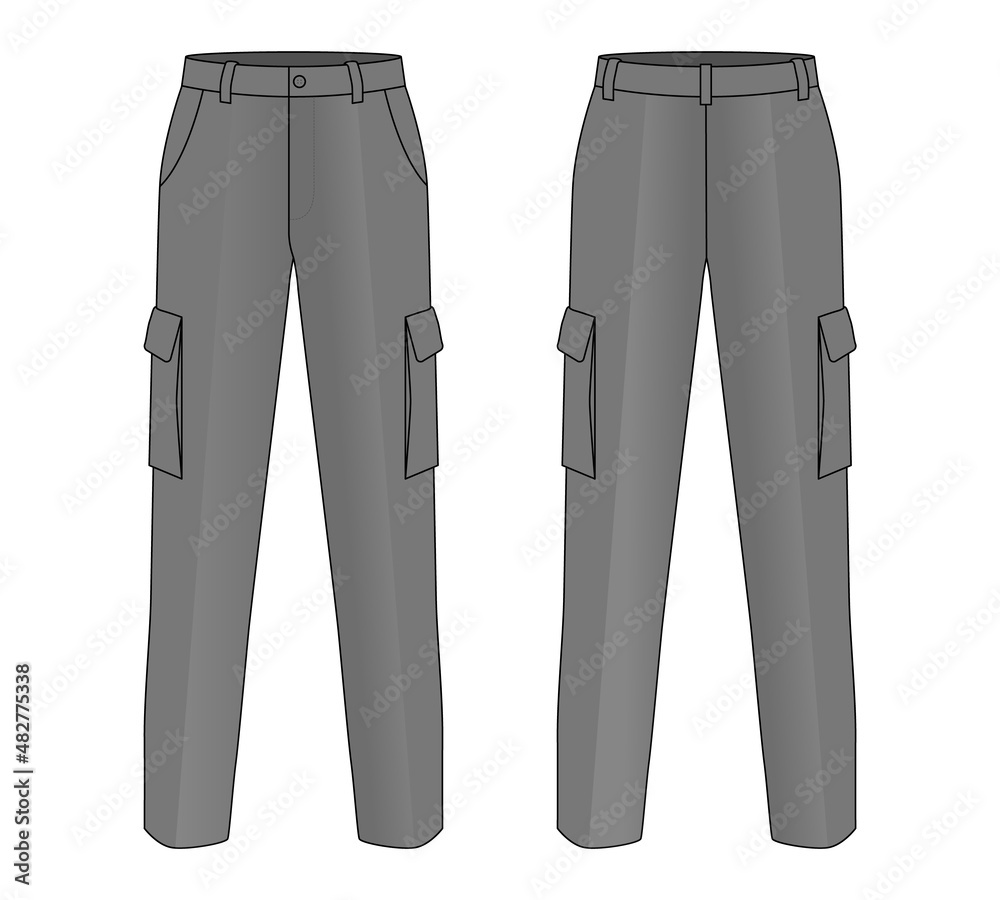 Gray Factory Uniform Pants Template on White Background. Front and Back ...