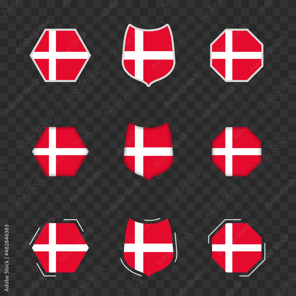 National symbols of Denmark on a dark transparent background, vector ...