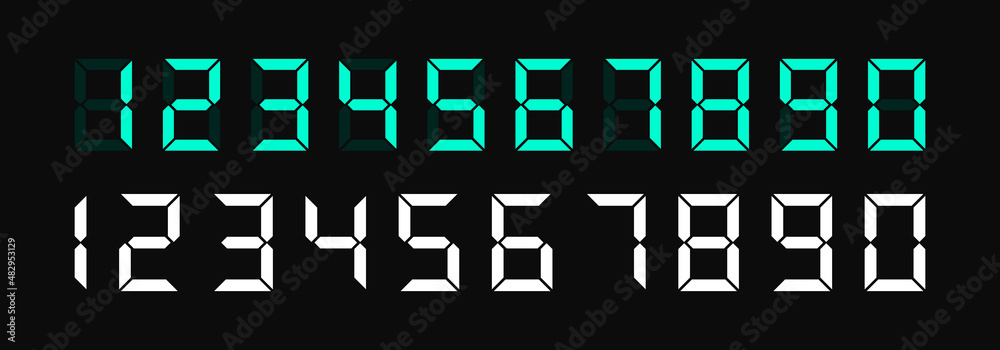 Digital electronic figures set. Digital numbers for watch, alarm clock ...