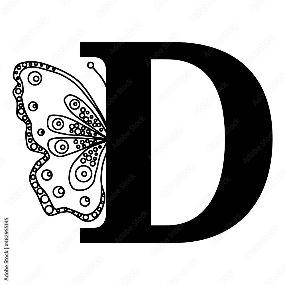 Letter D with butterfly silhouette. Wings butterfly logo template ...
