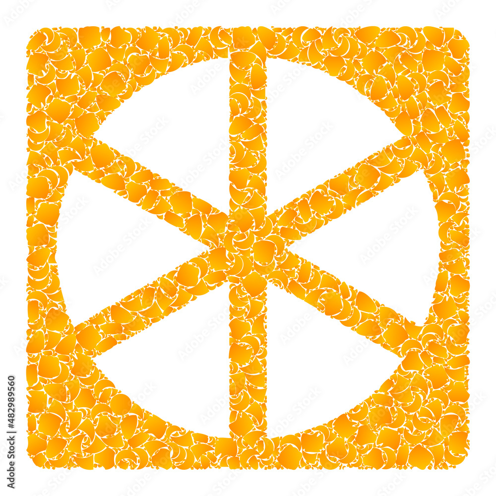 Vector gold pizza box mosaic icon. Pizza box is isolated on a white ...