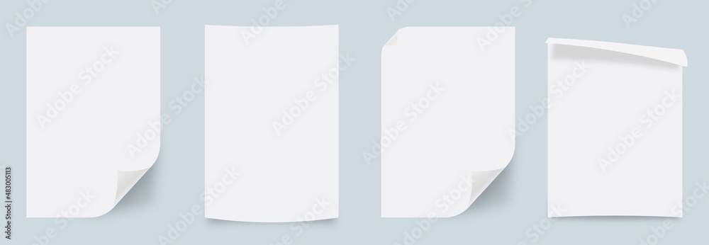 Vector collection of realistic folded empty paper pages. Glued paper ...