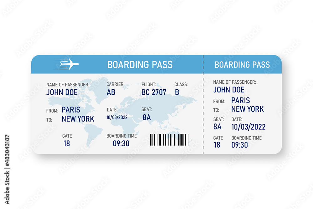 Airline boarding pass. Flight ticket template. Boarding pass with ...