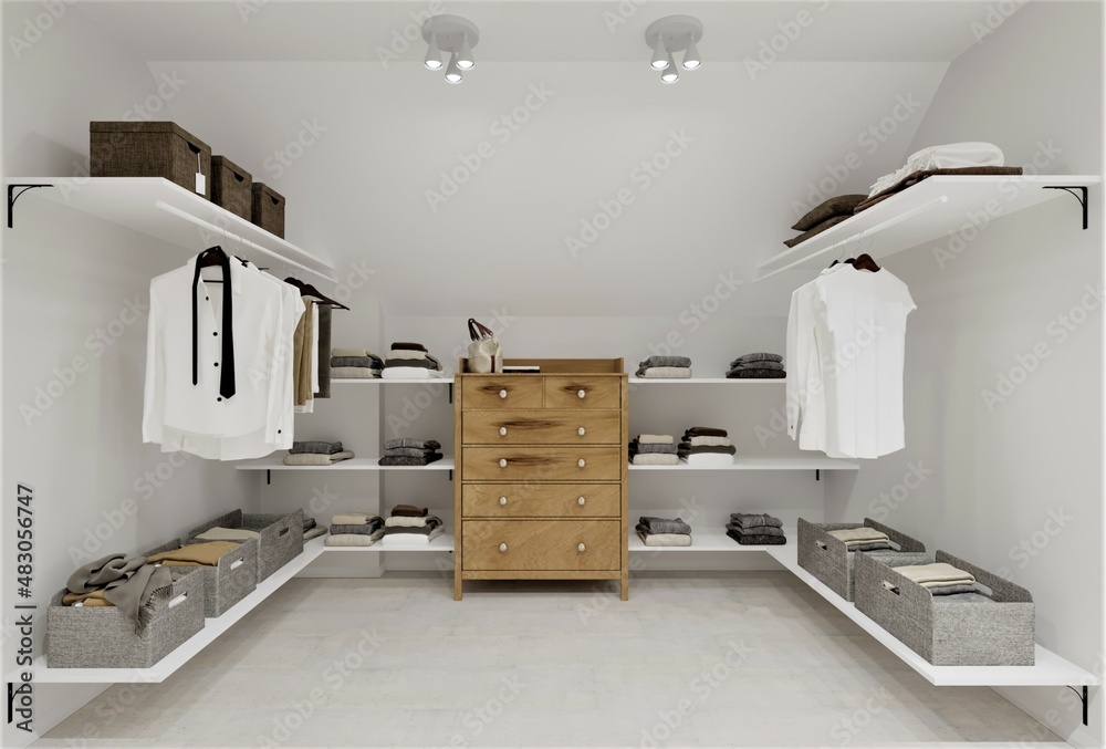 renovation in a country house, a small dressing room with a sloping ...