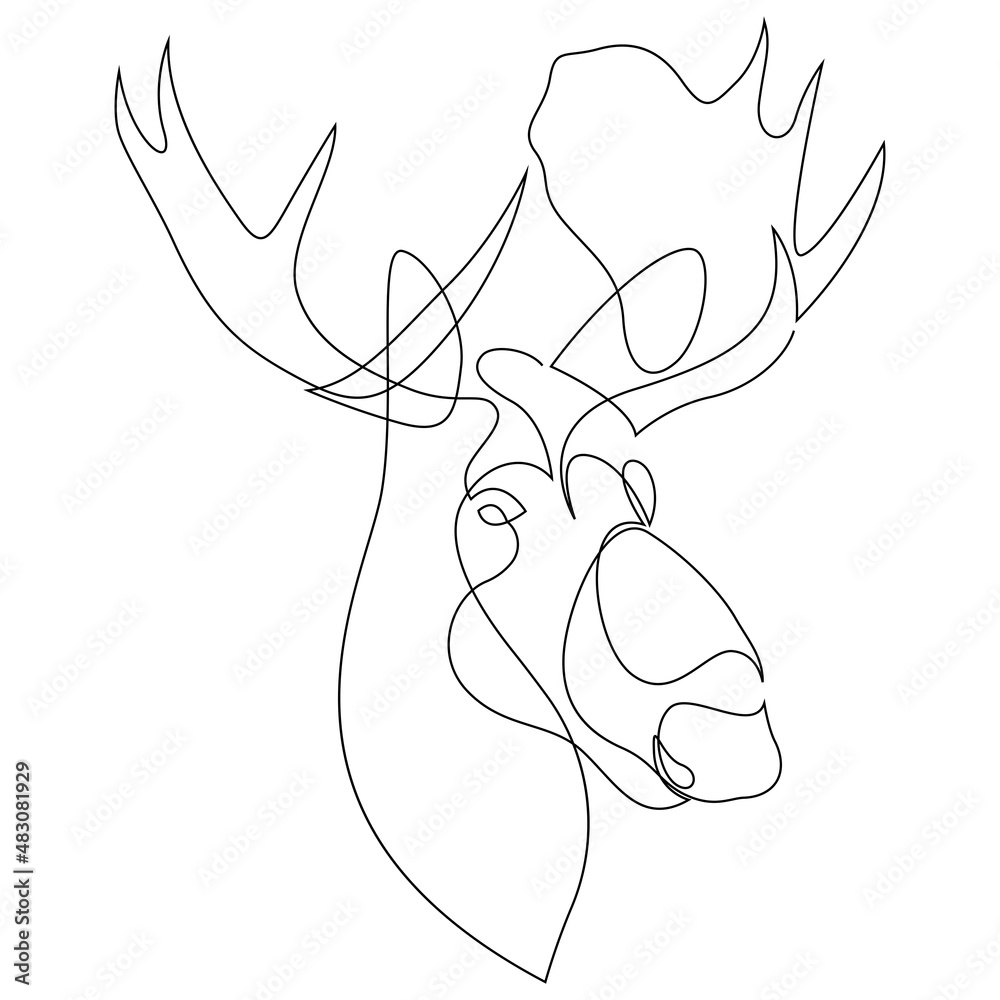 One line design silhouette of moose. Hand drawn single continuous line ...