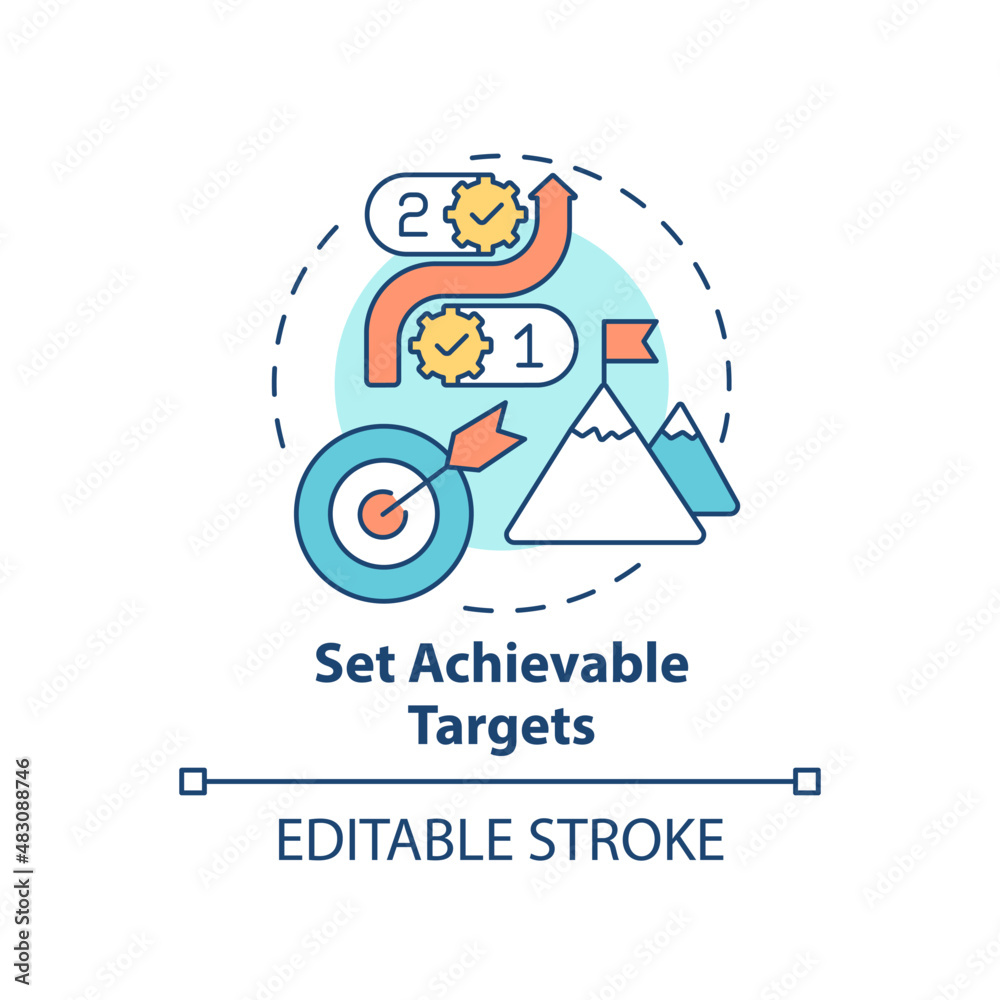 Stock-Vektorgrafik „Set achievable targets concept icon. Employee ...