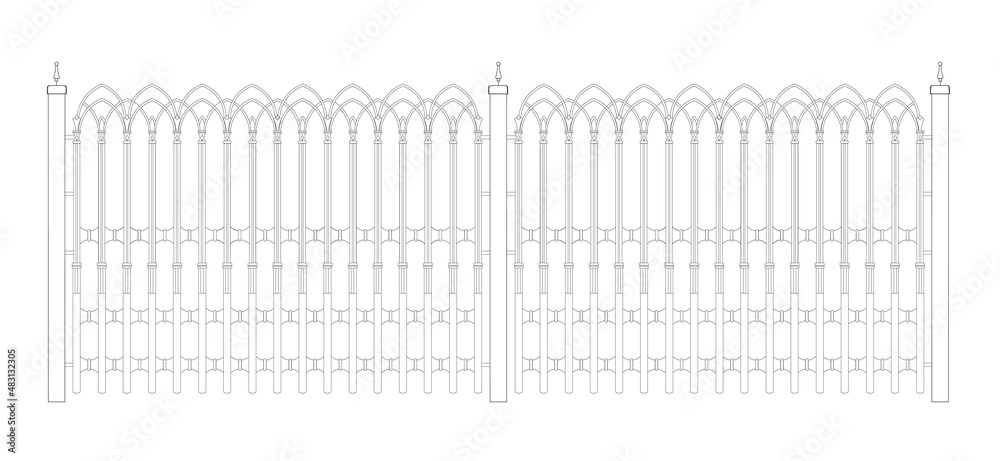2 section of 2D decorative fencing drawing. Created using the CAD ...