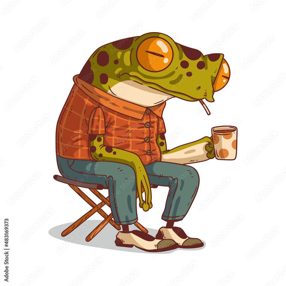 Exhausted humanized frog, vector illustration. Tired anthropomorphic ...