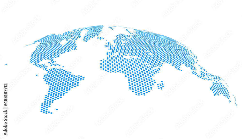 Global curved World map. Blue dotted Earth Planet background vector ...