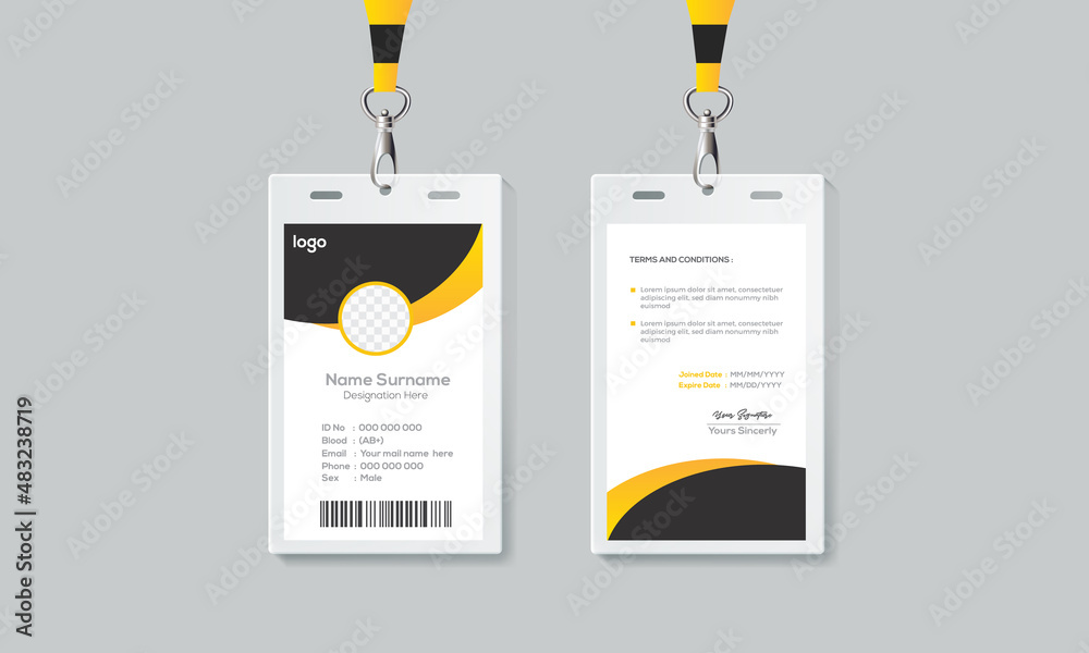 Simple and Yellow ID Card Design Template. Professional Identity Card ...