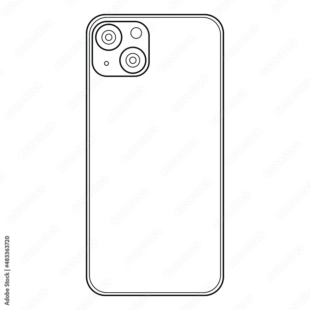 Smart phone with two cameras, back view. Vector black and white line ...