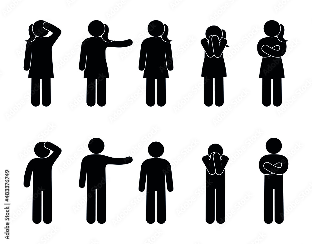 stickman icon, set of human silhouettes, woman and man illustration ...