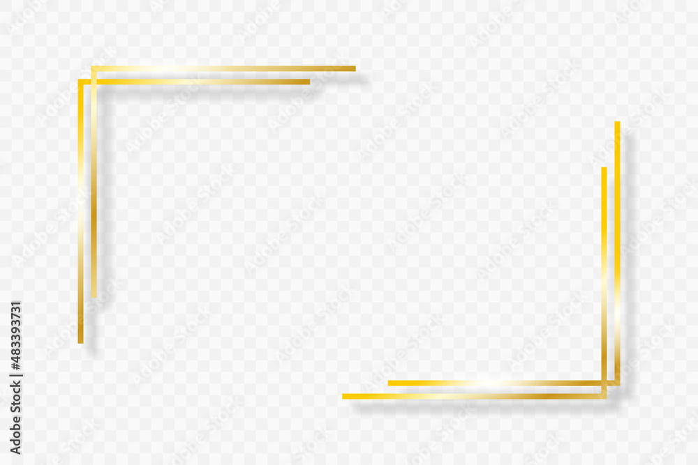 Golden double frame elements. Gold angles border on transparent ...