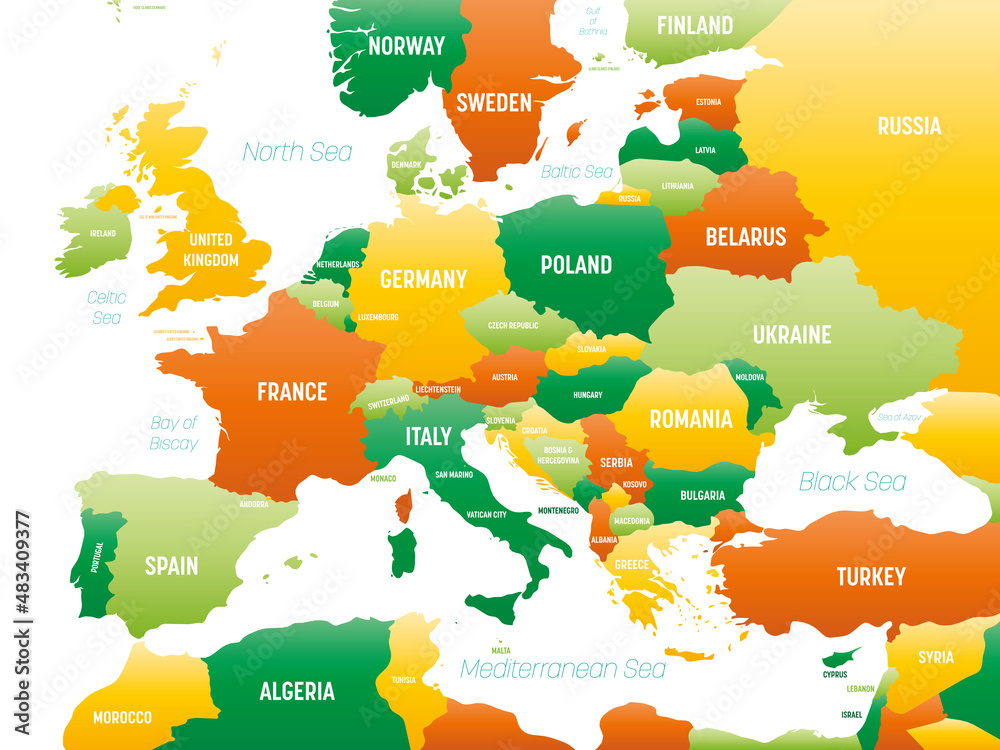 Europe map detailed political map with lables Stock Vector | Adobe Stock