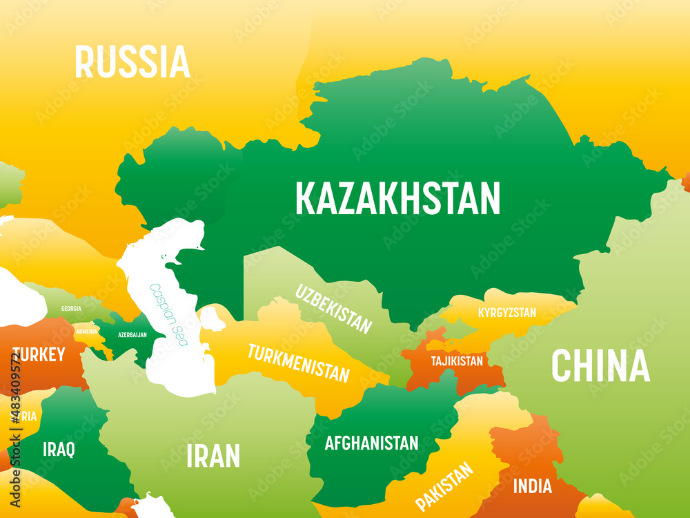 Central Asia detailed political map with lables Stock Vector | Adobe Stock