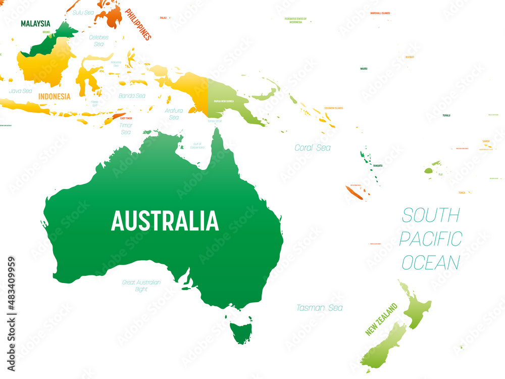 Australia and Oceania detailed political map with lables Stock Vector ...