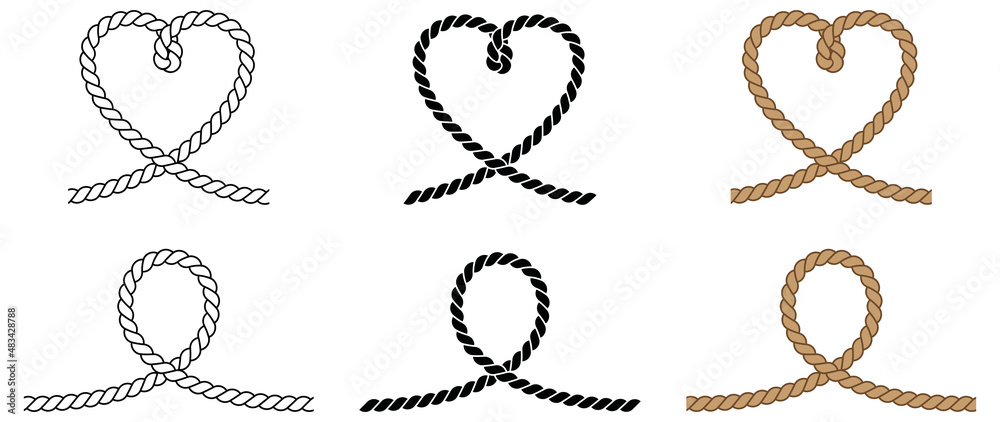 Rope Loop and Heart Clipart Set - Outline, Silhouette and Color 素材庫向量圖 ...