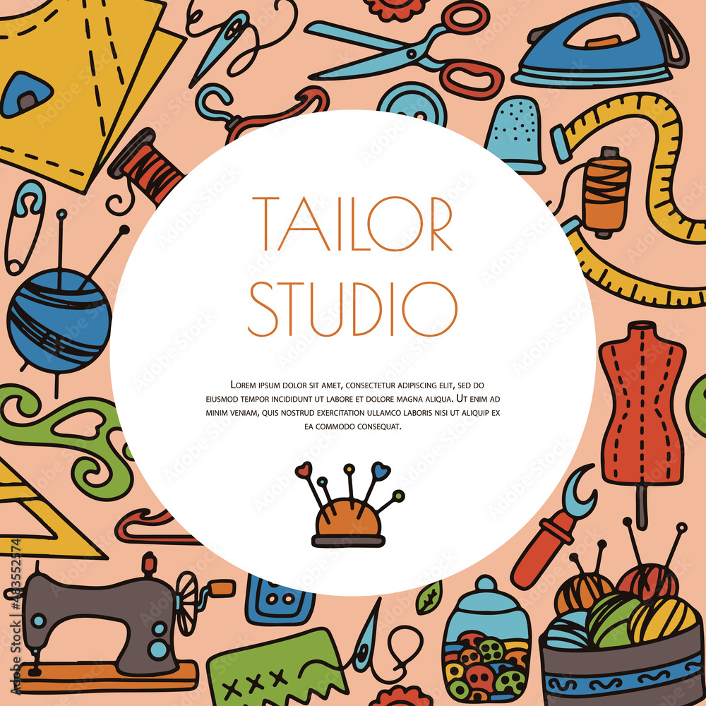 Vector doodle sewing banners. Vector sewing store sale, tailor studio ...