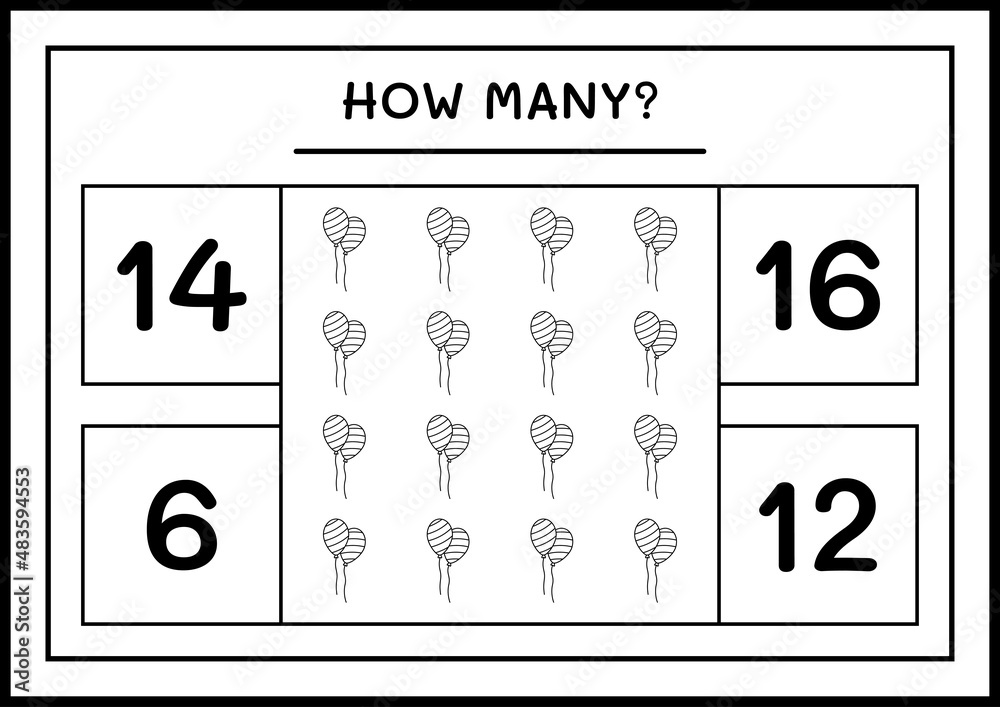 How many Balloon, game for children. Vector illustration, printable ...