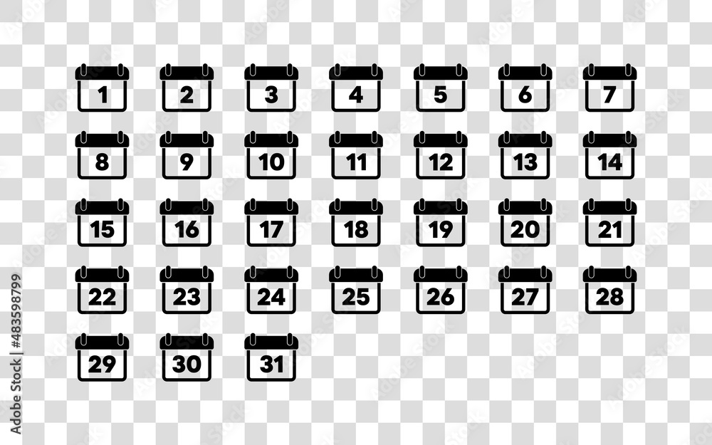Calendar icon set. Icons with the days of the months, from 1 to 31 ...