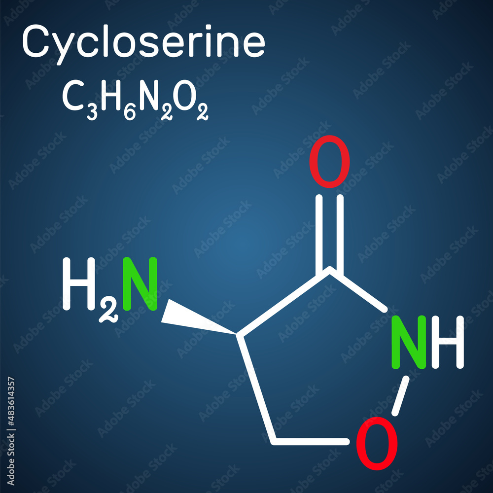 Cycloserine molecule. It is broad-spectrum antibiotic used in the ...