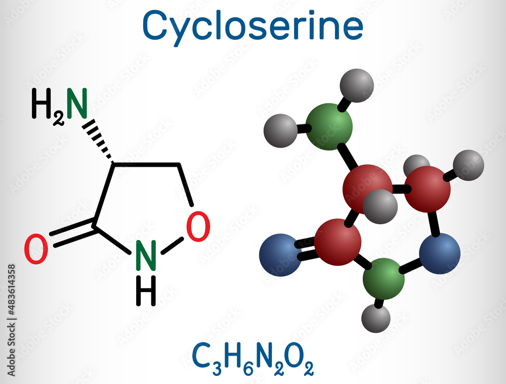 Cycloserine molecule. It is broad-spectrum antibiotic used in the ...