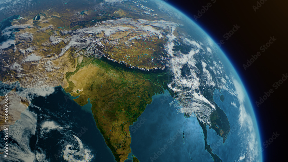 Cinematic realistic planet Earth rotation of Asia India part from space ...