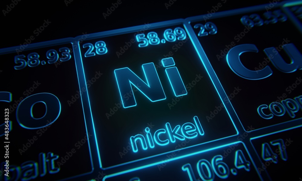 Focus on chemical element Nickel illuminated in periodic table of ...