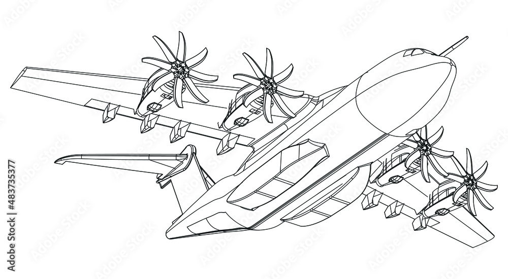 Airplane outline vector illustration. Isolated on white background ...