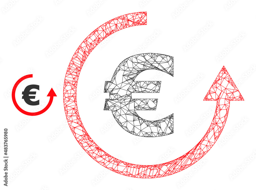 Vector crossing mesh euro refund icon. Wire frame 2d network abstract ...