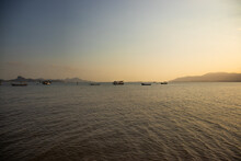 Yellow Sunset With Boats Free Stock Photo - Public Domain Pictures