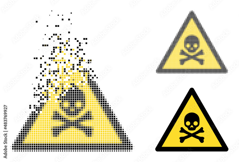 Fractured dot death warning vector icon with destruction effect, and ...