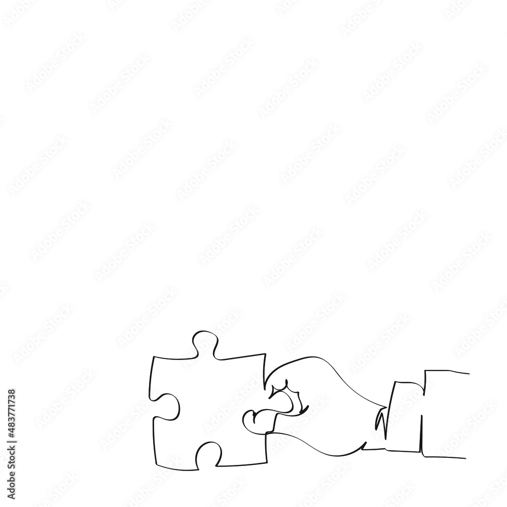 continuous line art drawing of hand holding puzzle piece Stock Vector ...