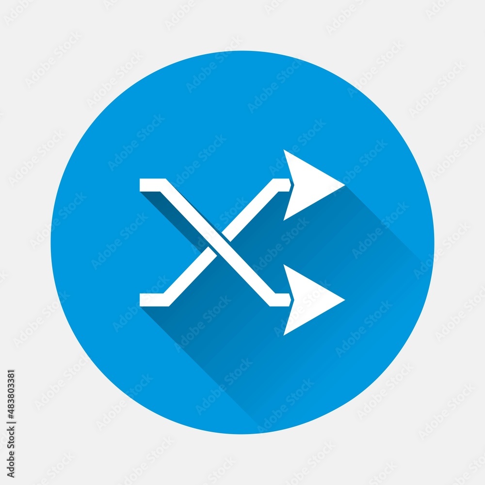 Vector icon stirring, mixing. Two intersecting arrows icon on blue background. Flat image with ...
