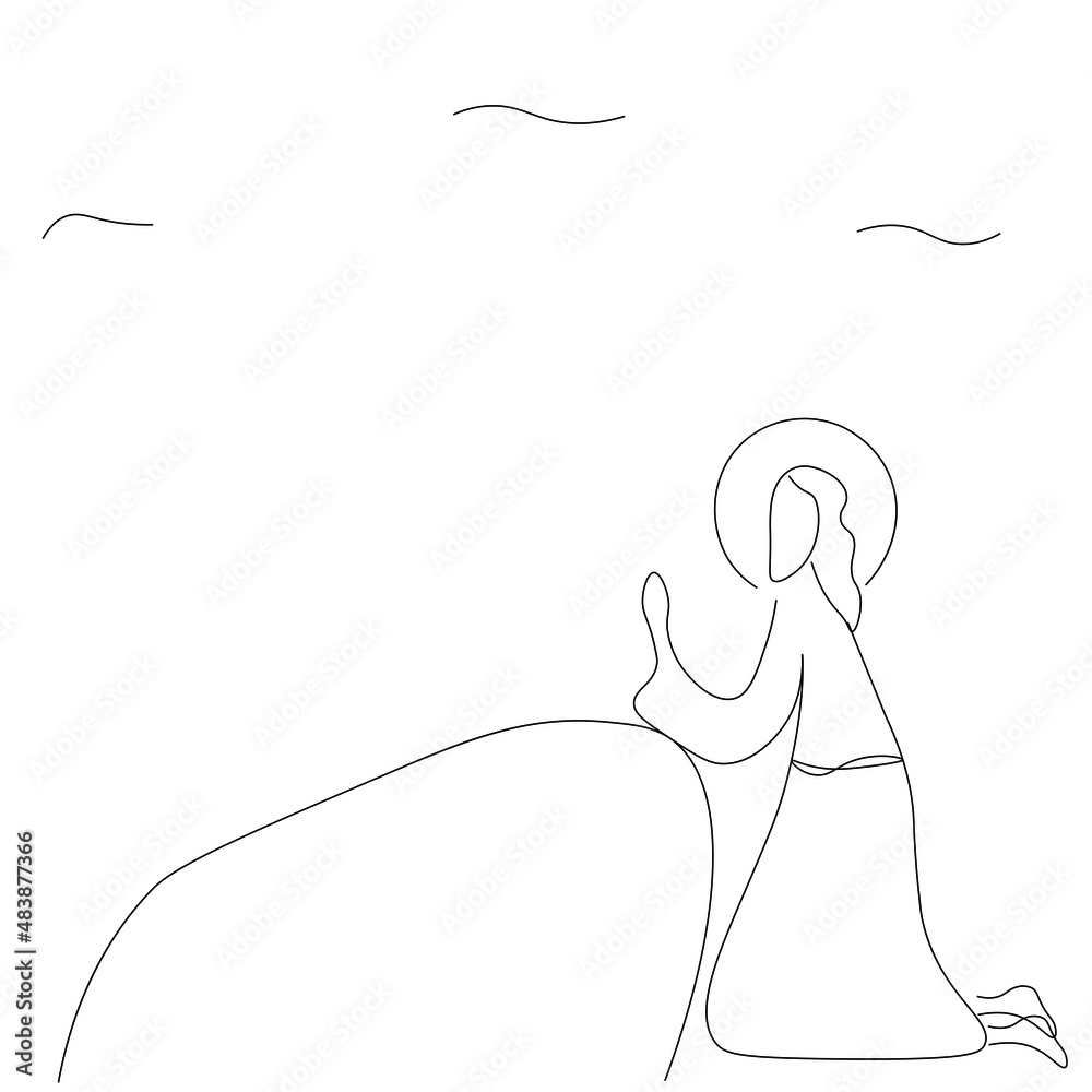 Jesus praying to God the Father line drawing vector illustration Stock ...