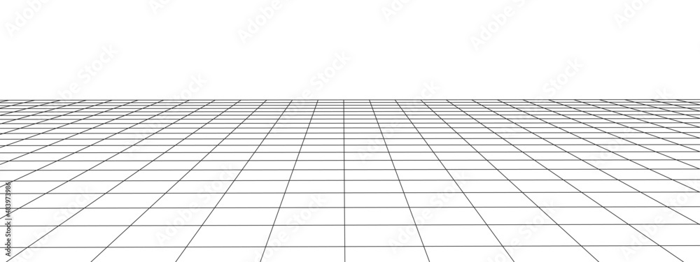 Wireframe landscape. Vector perspective grid. Digital space. Mesh on a ...