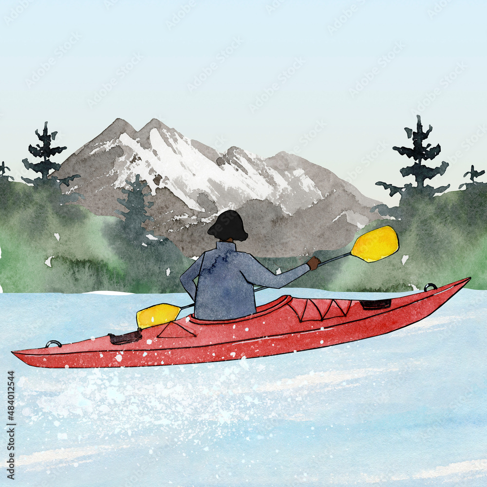summer lake activities clipart, black man kayaking, travel clipart ...