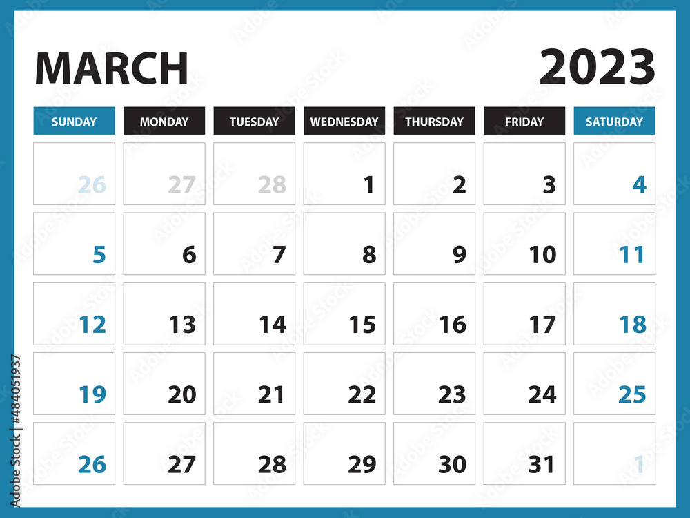 March 2023 Calendar Printable, Calendar 2023 template, planner design ...