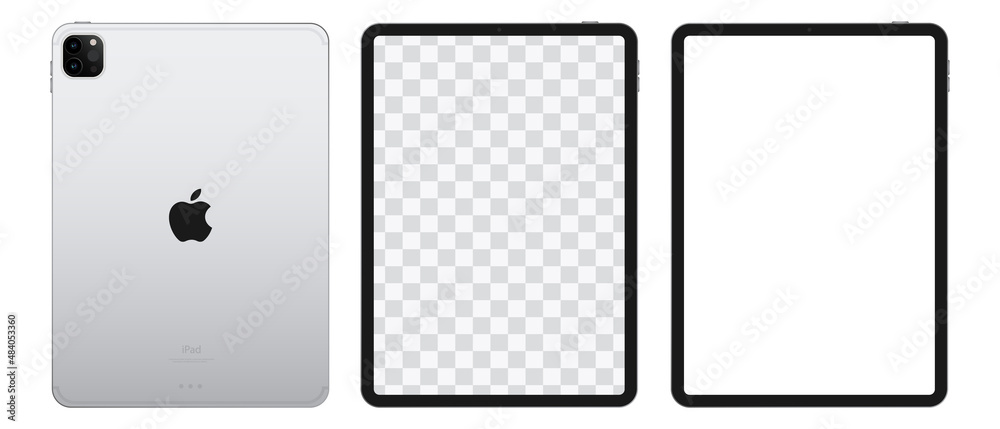 New Apple ipad pro 2021 vector realistic mockup. Screen and back side ...