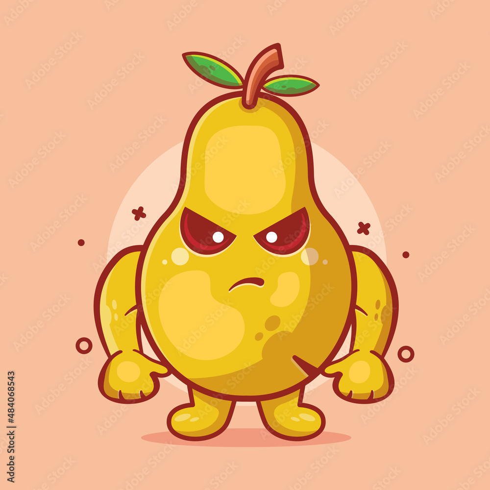 mad pear fruit character mascot isolated cartoon in flat style design ...