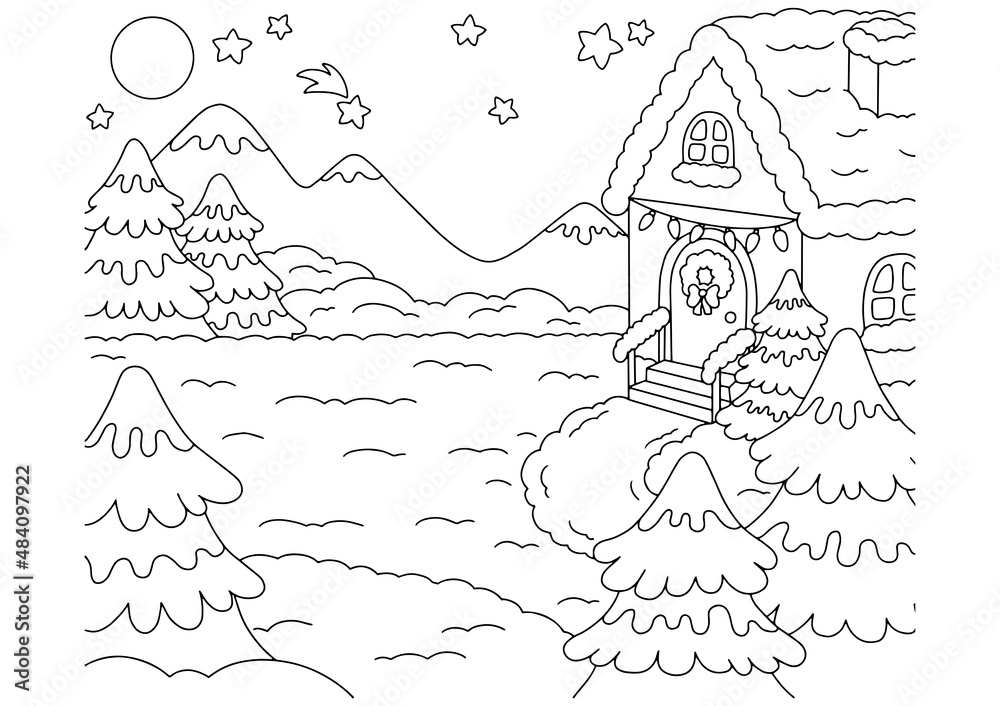 Wonderful natural landscape. Coloring book page for kids. Cartoon style ...