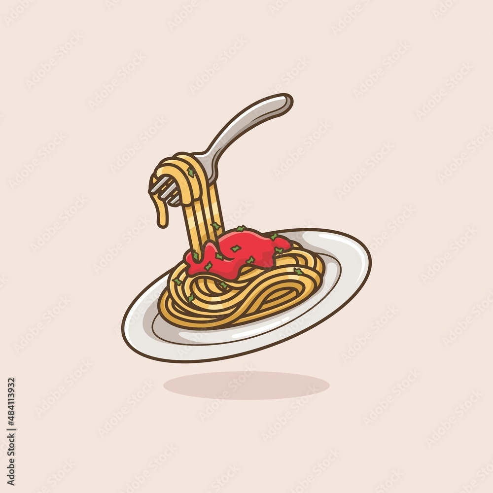 spaghetti cute cartoon. vector illustration for mascot logo or sticker ...