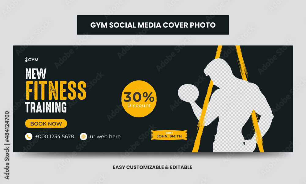 Fitness gym training social media cover photo template. Gym agency ...
