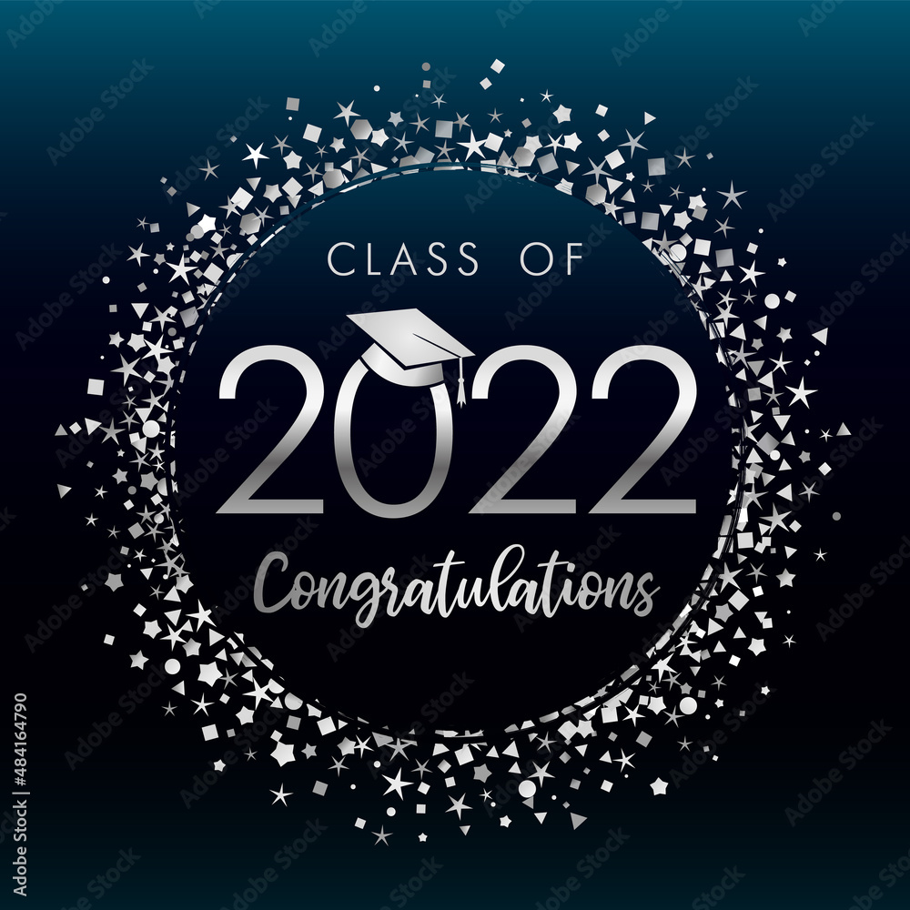 2022 graduates silver glitter confetti label on darck blue background ...