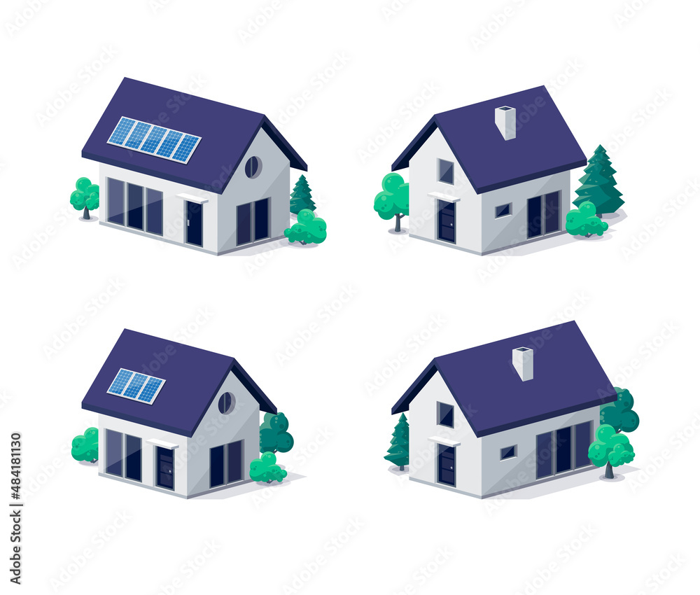 Classic modern family house building icon in 3d view. Residential home ...