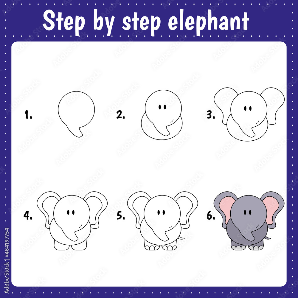 Drawing lesson for children. How to draw elephant. Drawing tutorial ...
