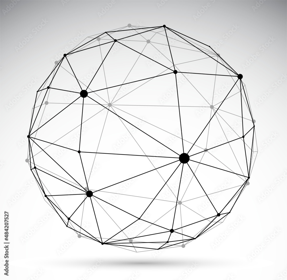 Abstract 3D mesh sphere vector illustration, dots connected with lines ...