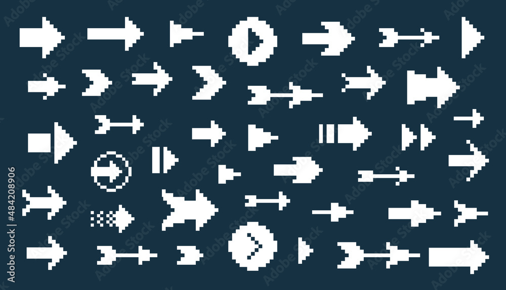 8 Bit pixel arrows vector big set of icons, collection of arrow ...